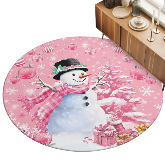 8ft Round Rug Pink Christmas Area Rugs for Living Room Bedroom Washable ...