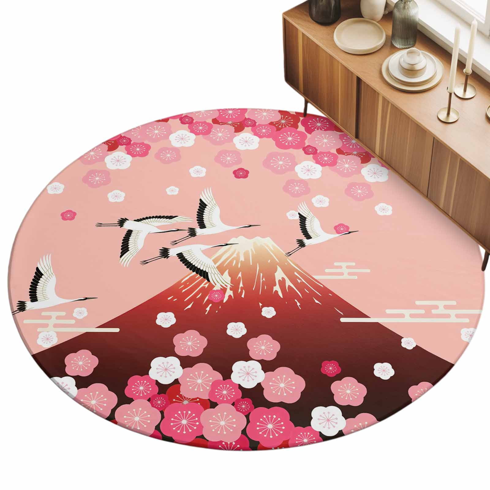 8ft Round Rug Pink Mountains Area Rugs for Living Room Bedroom Washable ...
