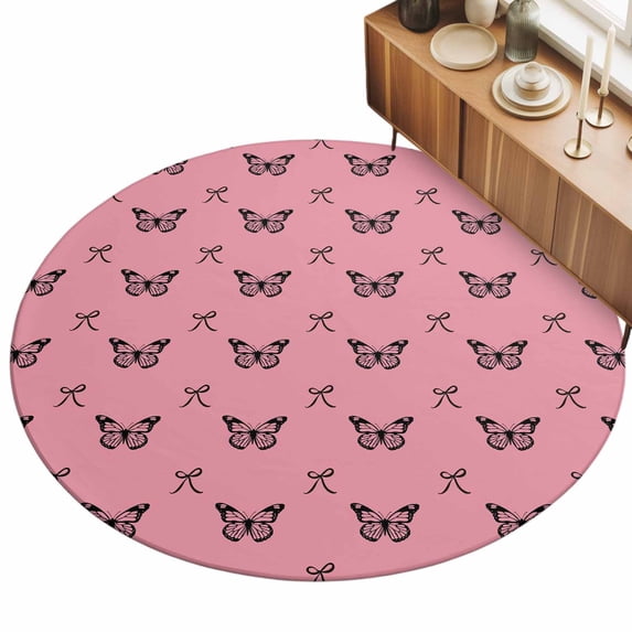 8ft Round Rug Pink Spring Butterfly Area Rugs for Living Room Bedroom ...