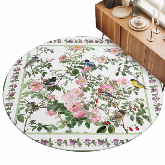 8ft Round Rug Pink Spring Floral Area Rugs for Living Room Bedroom ...