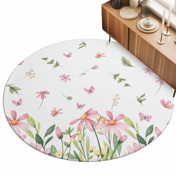 8ft Round Rug Pink Spring Floral Area Rugs for Living Room Bedroom ...