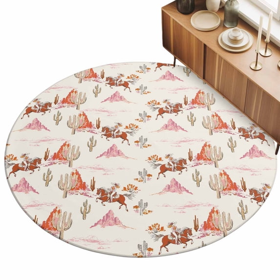 8ft Round Rug Pink Western Cowboy Area Rugs for Living Room Bedroom ...