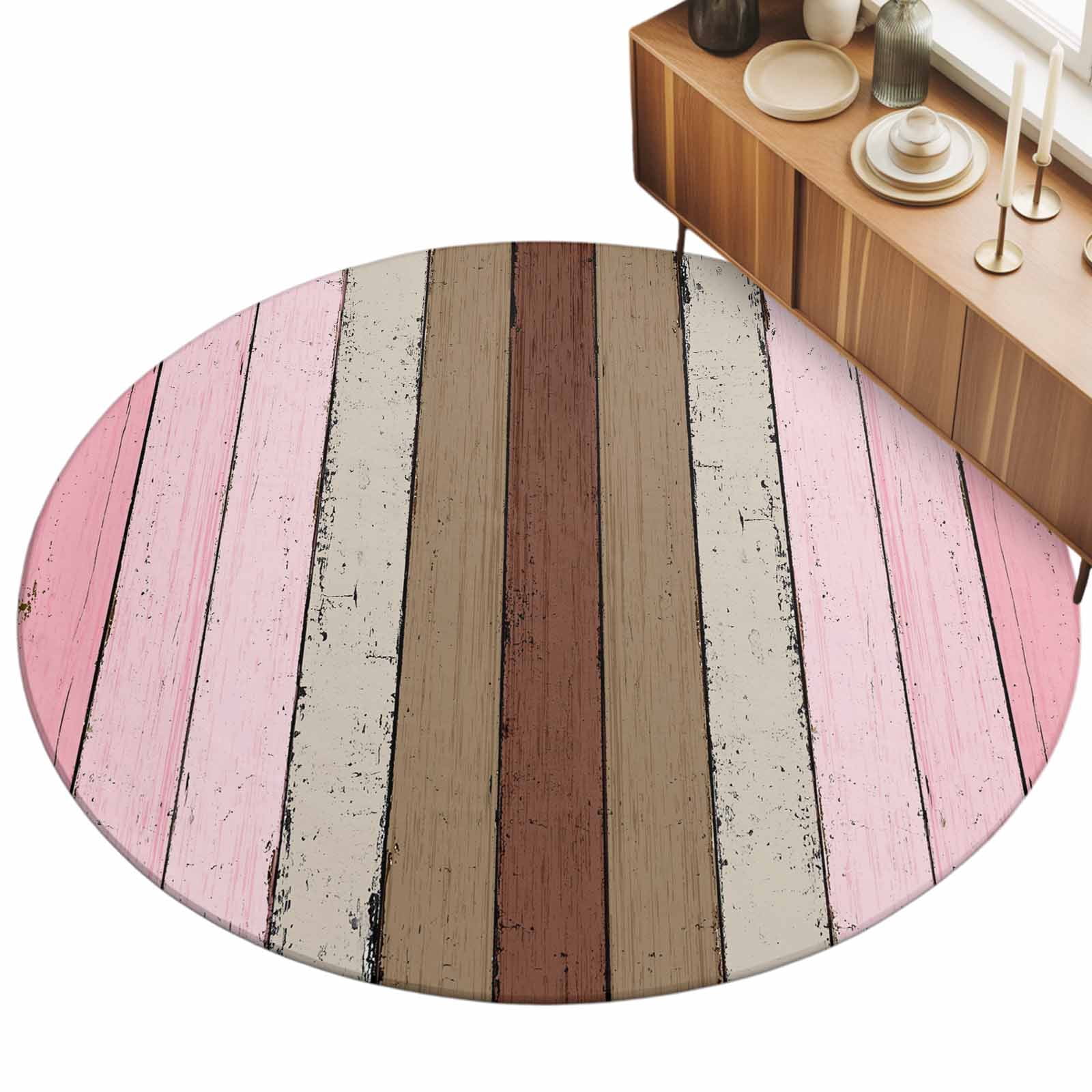 8ft Round Rug Pink Wood Grain Area Rugs for Living Room Bedroom ...
