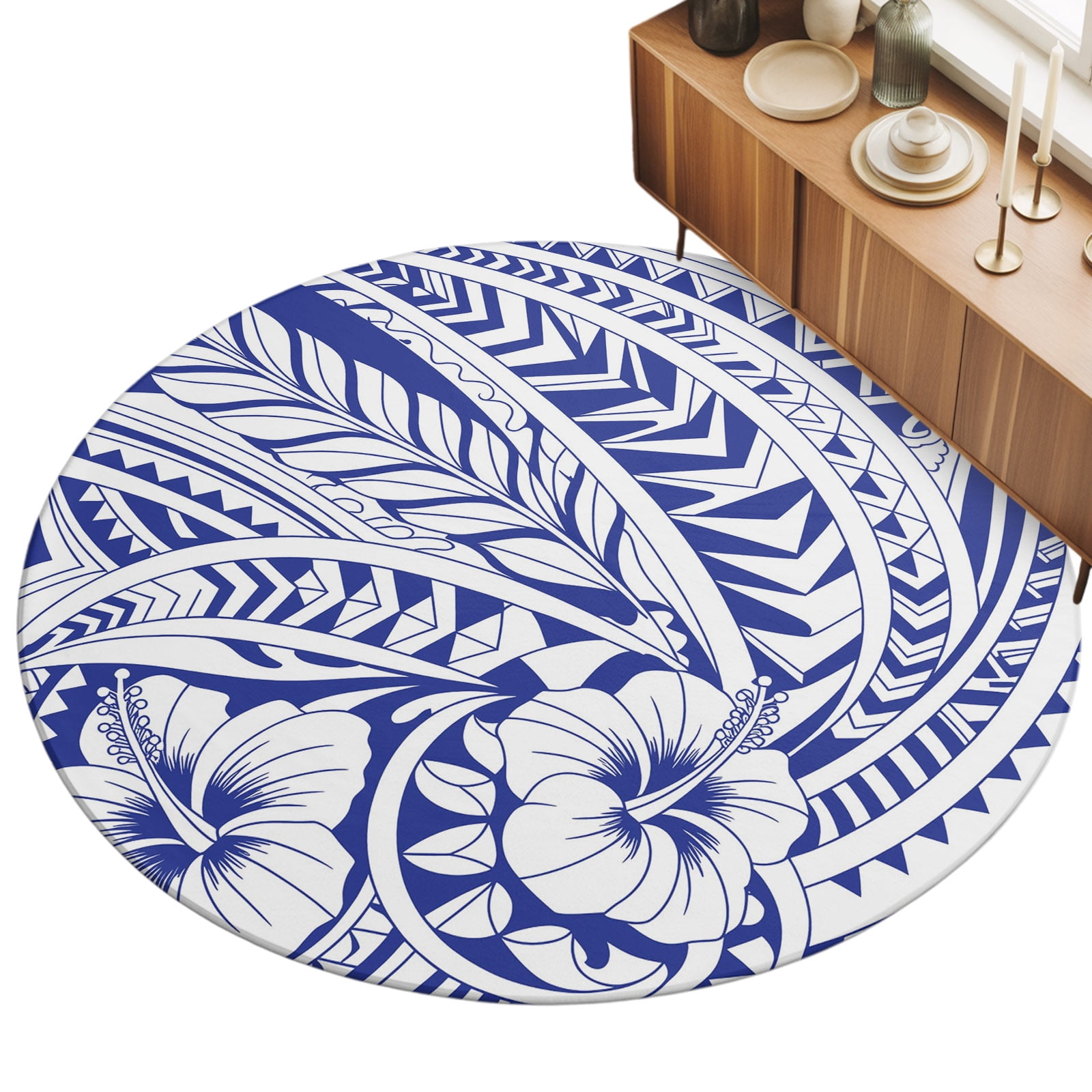 8ft Round Rug Polynesia Texture Area Rugs for Living Room Bedroom ...