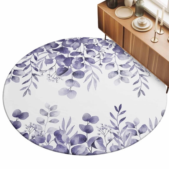 8ft Round Rug Purple Eucalyptus Leaves Area Rugs for Living Room ...