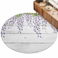 8ft Round Rug Purple Flowers Area Rugs for Living Room Bedroom Washable ...