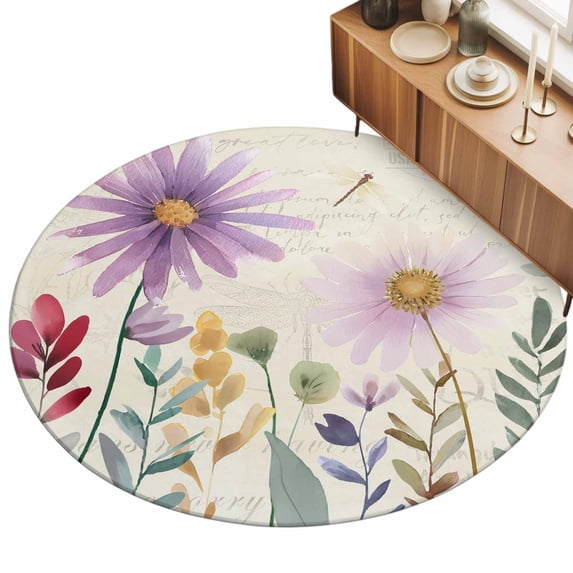 8ft Round Rug Purple Flowers Blossom Area Rugs for Living Room Bedroom ...