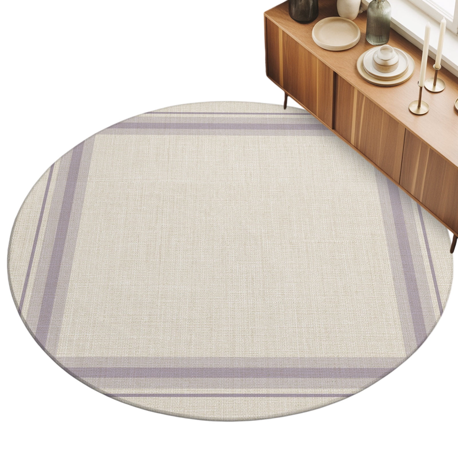 8ft Round Rug Purple Grid Stripes Area Rugs for Living Room Bedroom ...