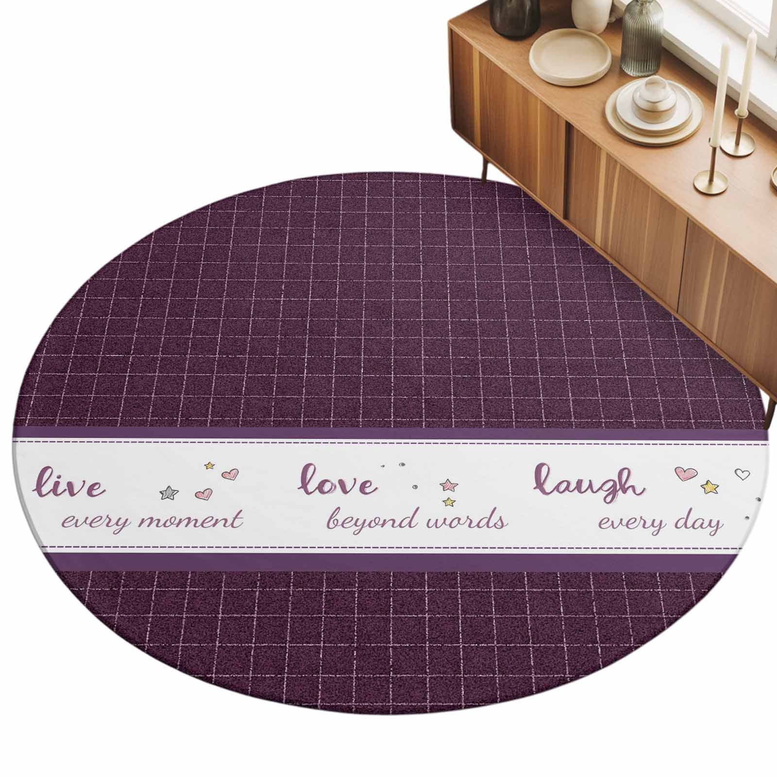 8ft Round Rug Purple Plaid Area Rugs for Living Room Bedroom Washable ...