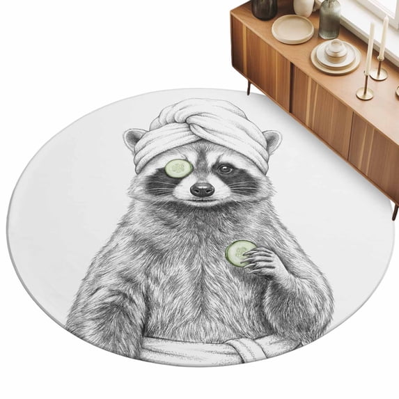 8ft Round Rug Raccoon Area Rugs for Living Room Bedroom Washable Non ...