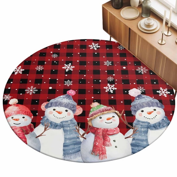8ft Round Rug Red Black Plaid Christmas Area Rugs for Living Room ...