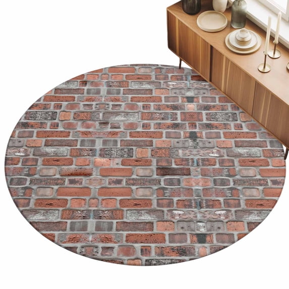 8ft Round Rug Red Brick Wall Area Rugs for Living Room Bedroom Washable ...
