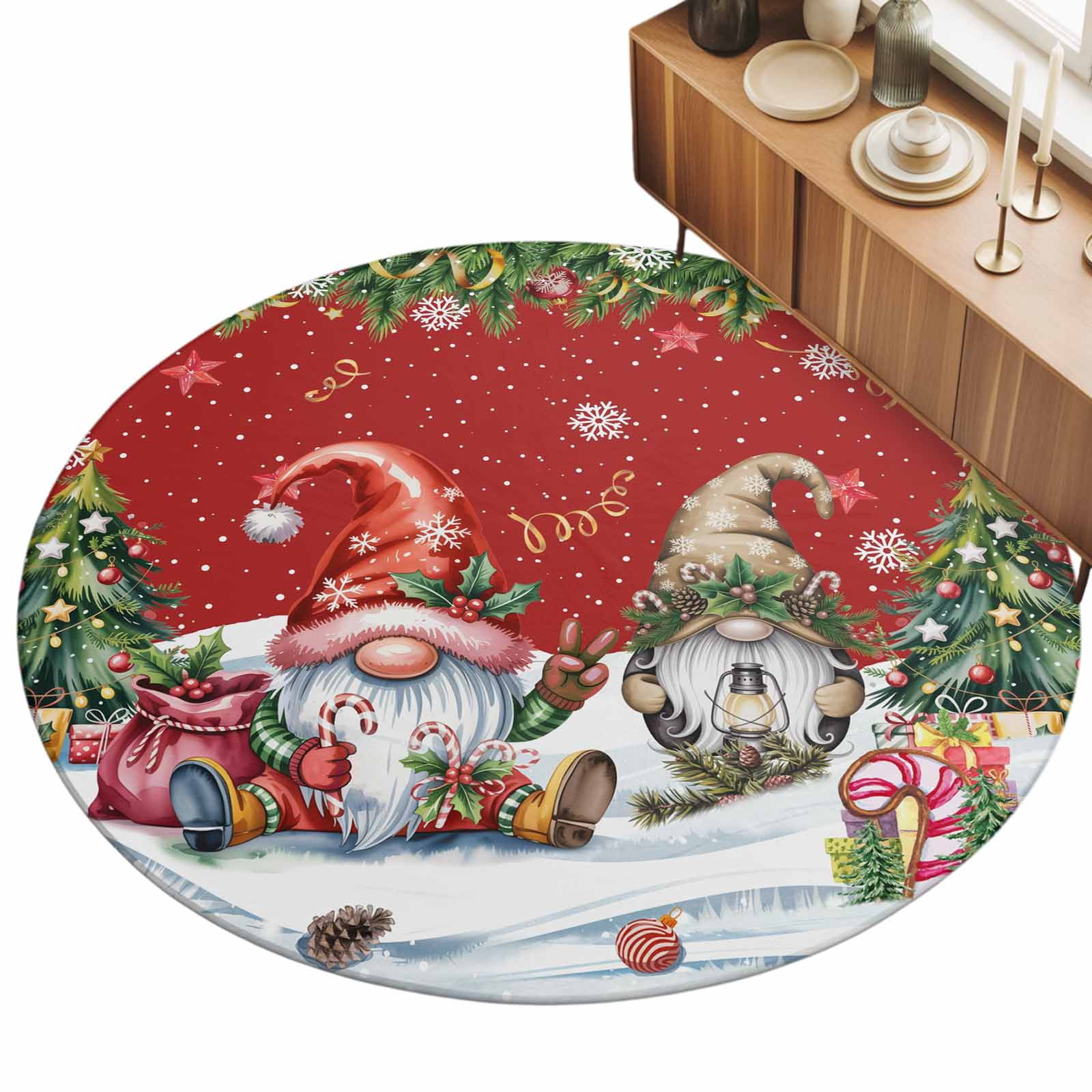 8ft Round Rug Red Christmas Area Rugs for Living Room Bedroom Washable ...
