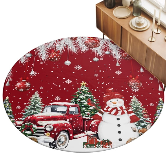 8ft Round Rug Red Christmas Area Rugs for Living Room Bedroom Washable ...