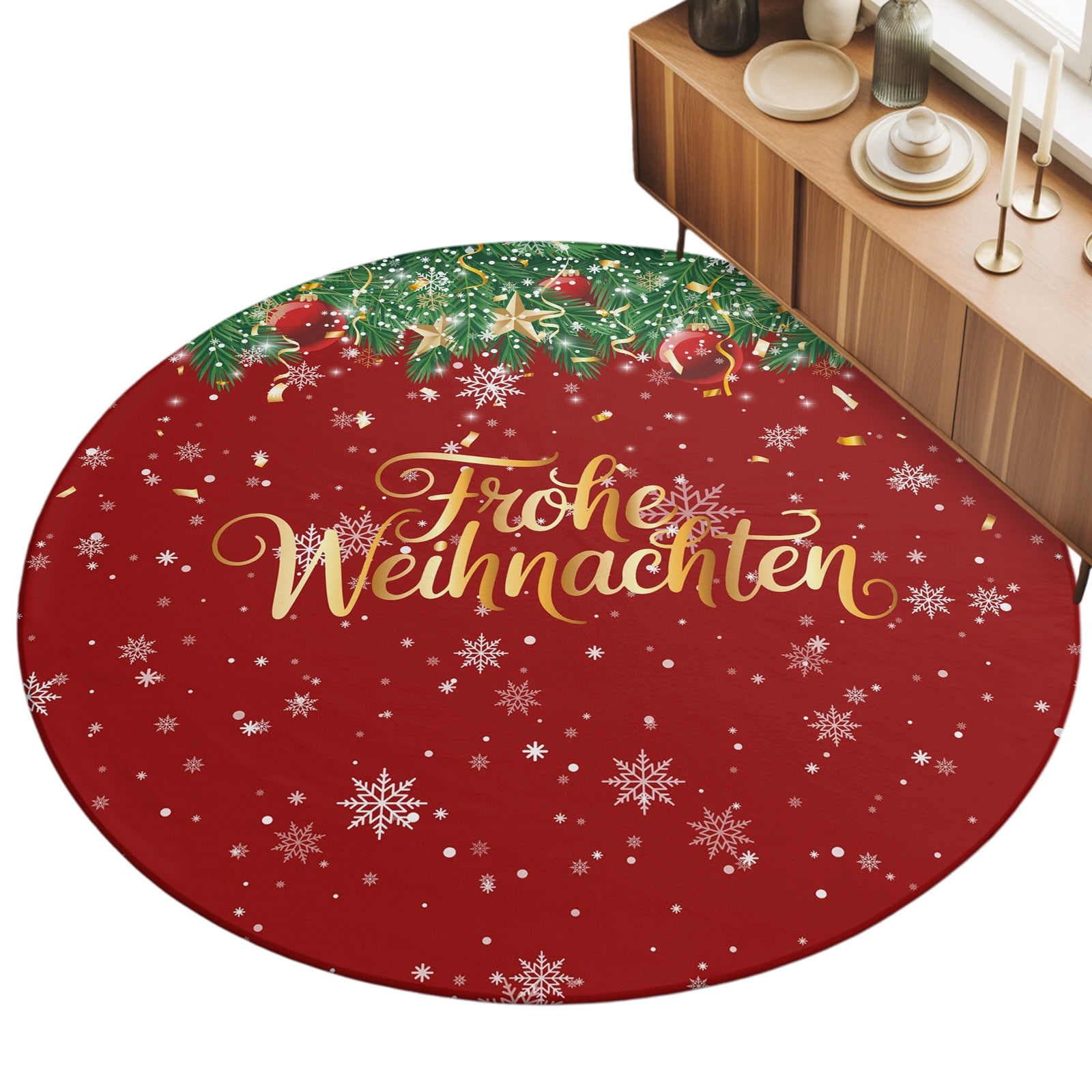 8ft Round Rug Red Christmas Area Rugs for Living Room Bedroom Washable ...