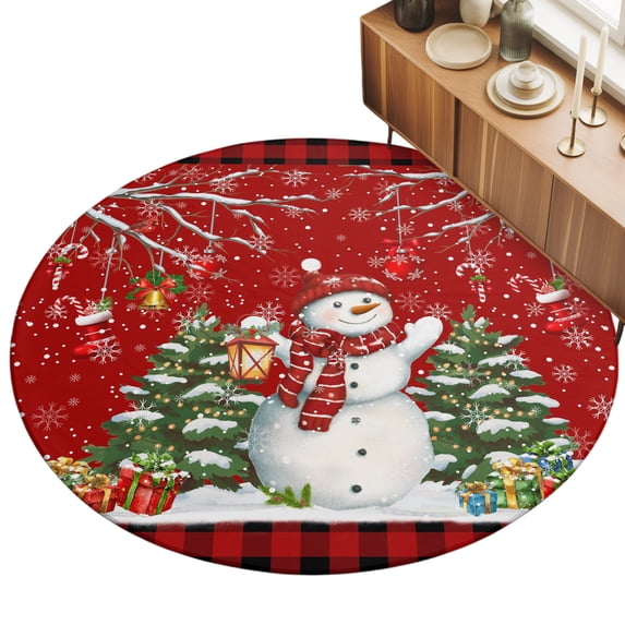 8ft Round Rug Red Christmas Area Rugs for Living Room Bedroom Washable ...