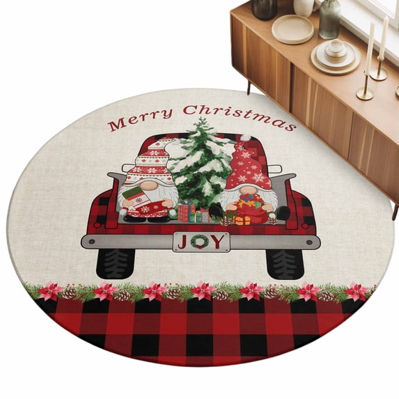 8ft Round Rug Red Gnomes Christmas Area Rugs for Living Room Bedroom ...