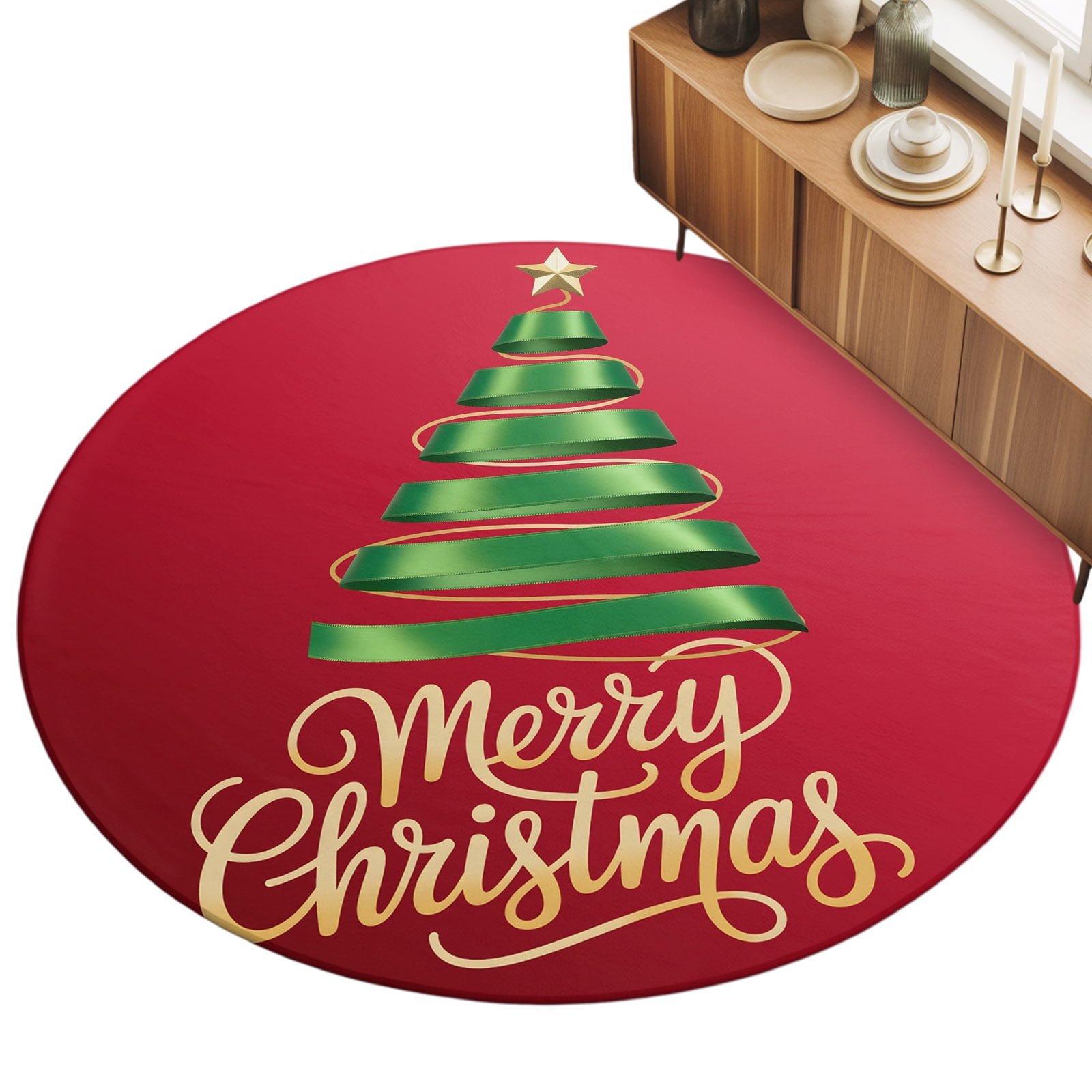 8ft Round Rug Red Green Christmas Area Rugs for Living Room Bedroom ...