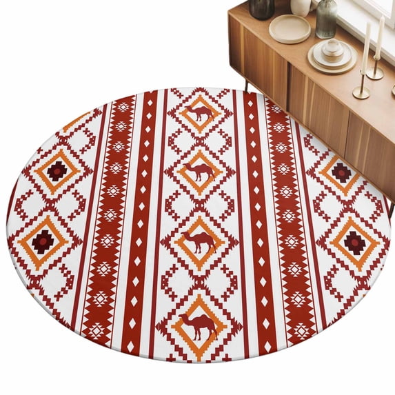 8ft Round Rug Red Orange Southwest Area Rugs for Living Room Bedroom ...