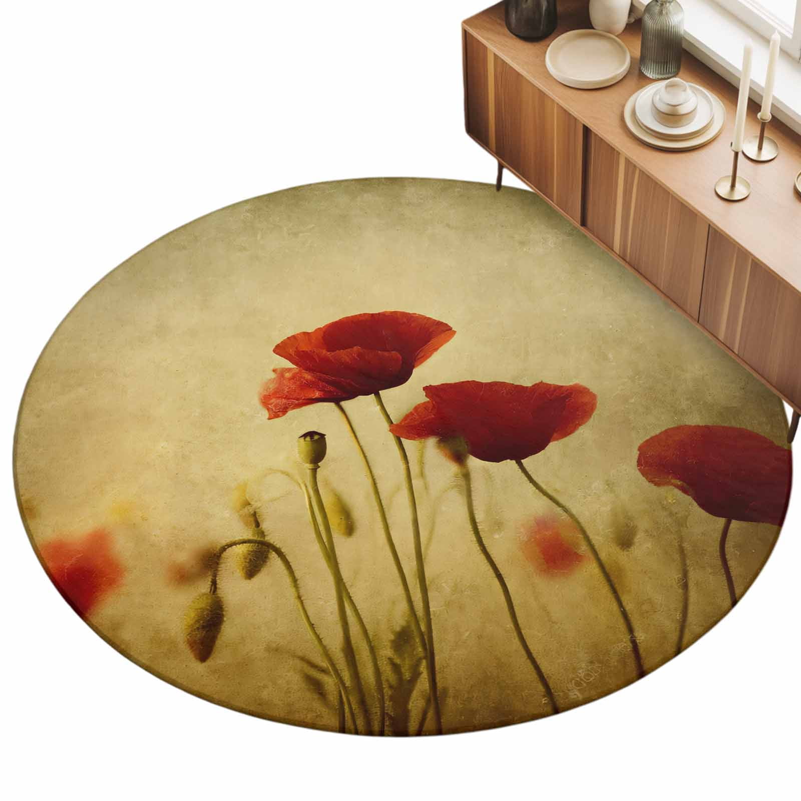 8ft Round Rug Red Poppy Flower Area Rugs for Living Room Bedroom ...