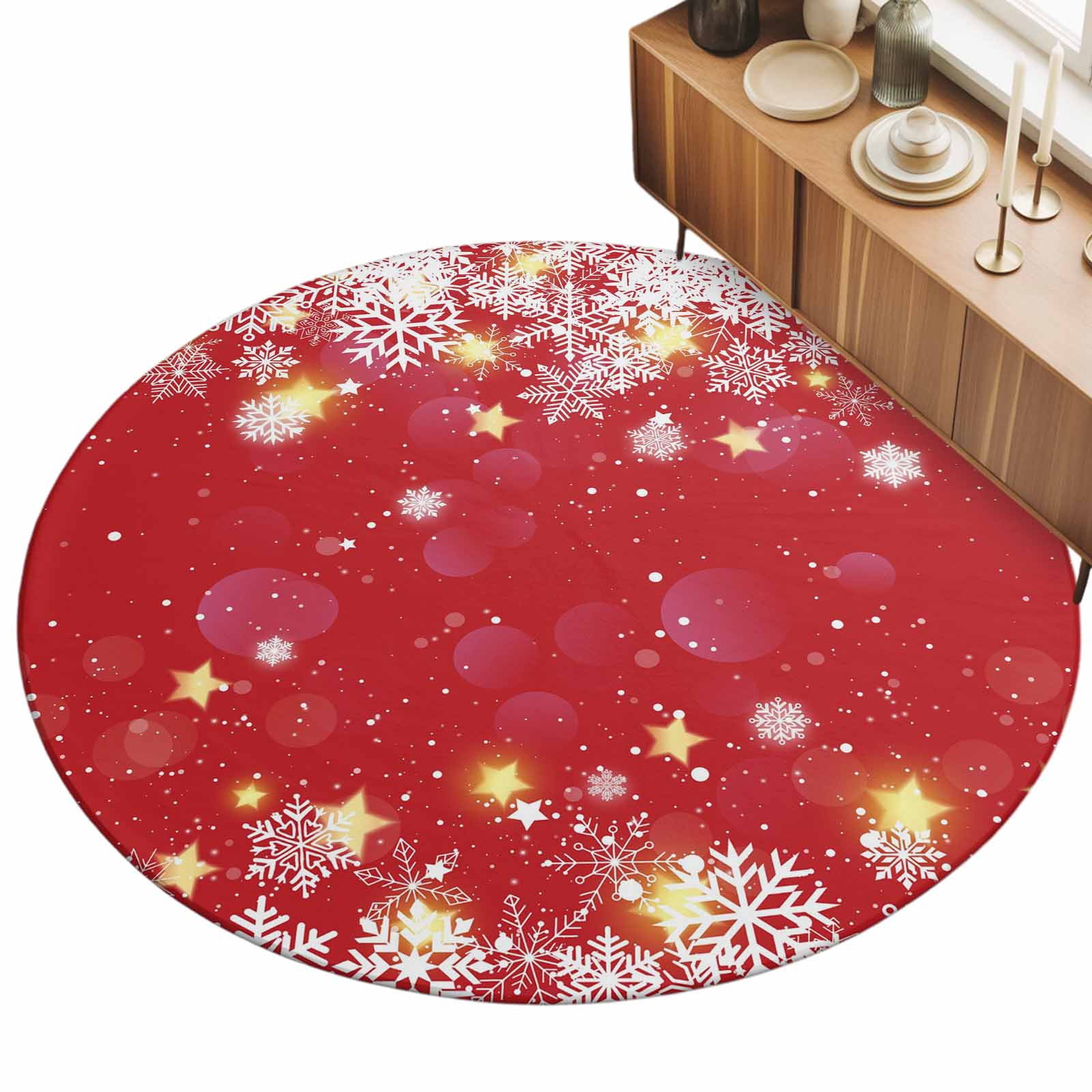 8ft Round Rug Red Snowflake Christmas Area Rugs for Living Room Bedroom ...