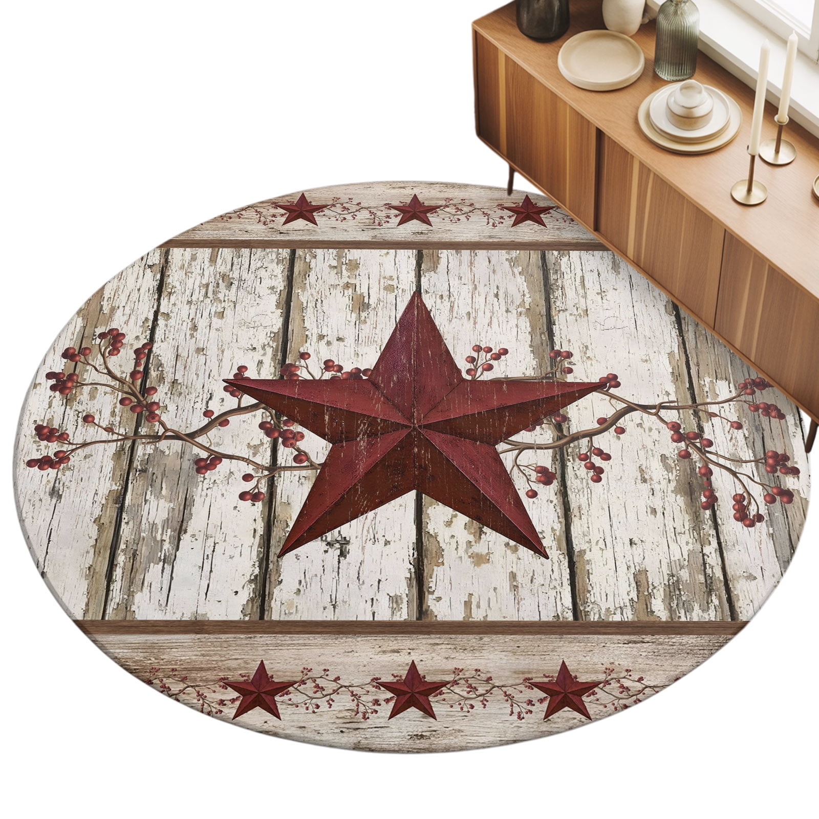 8ft Round Rug Red Texas Star Vintage Area Rugs for Living Room Bedroom ...