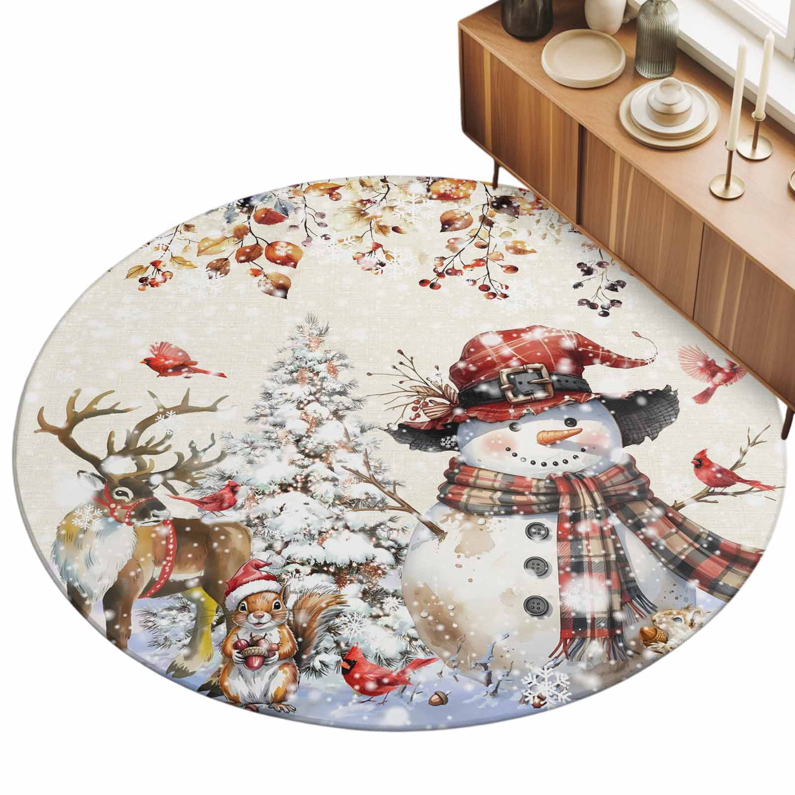 8ft Round Rug Rustic Christmas Snowman Area Rugs for Living Room ...