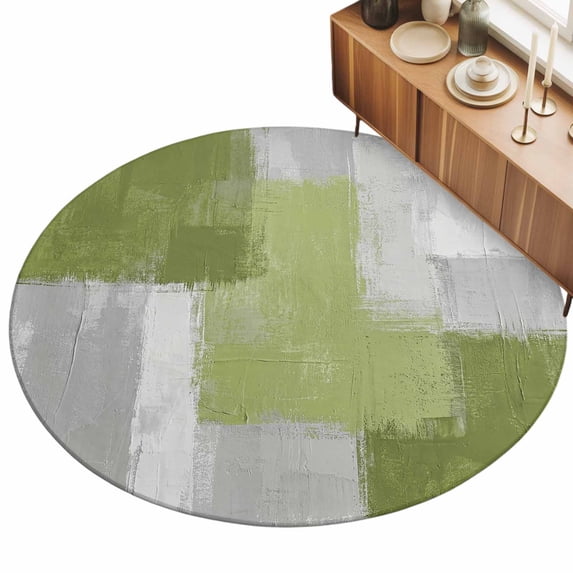 8ft Round Rug Sage Green Abstract Area Rugs for Living Room Bedroom ...