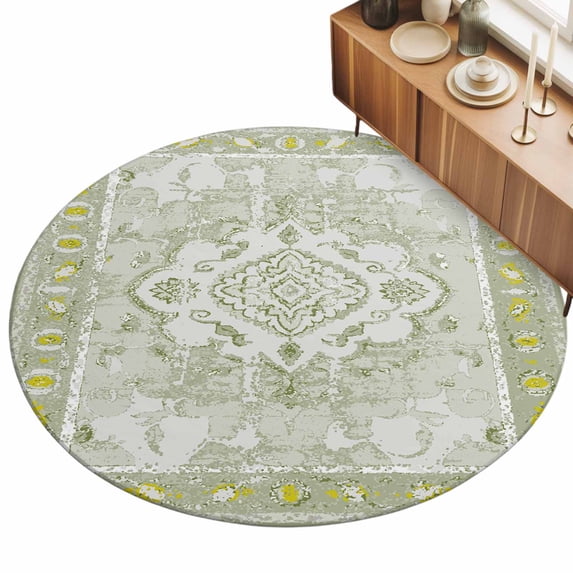8ft Round Rug Sage Green Area Rugs for Living Room Bedroom Washable Non ...