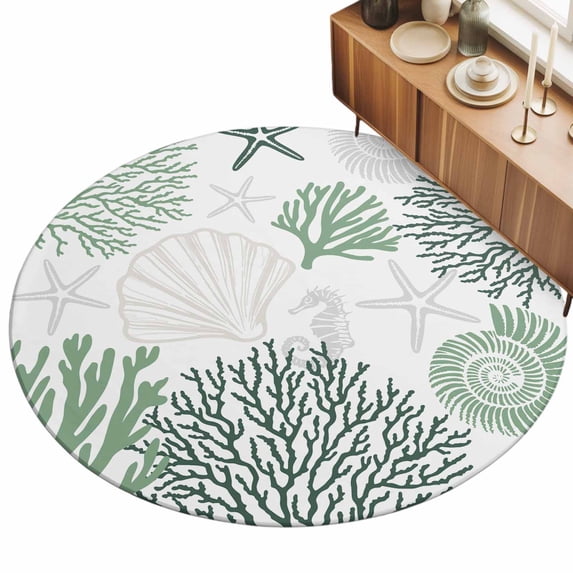 8ft Round Rug Sage Green Coastal Area Rugs for Living Room Bedroom ...