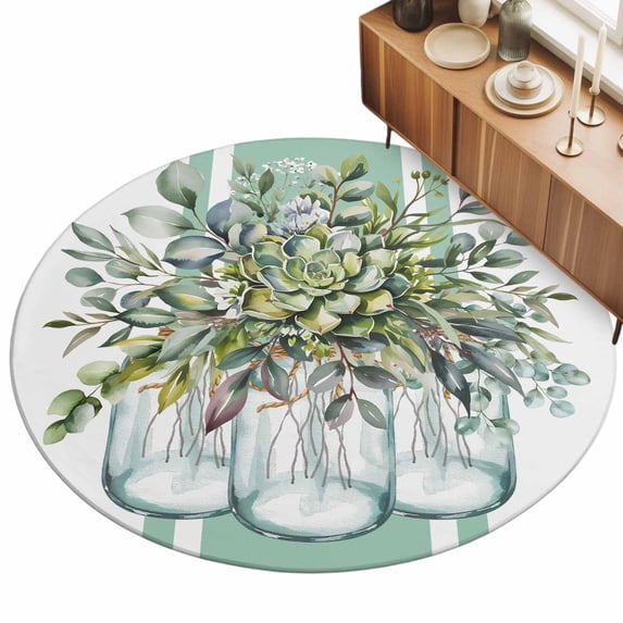 8ft Round Rug Sage Green Eucalyptus Leaves Area Rugs for Living Room ...