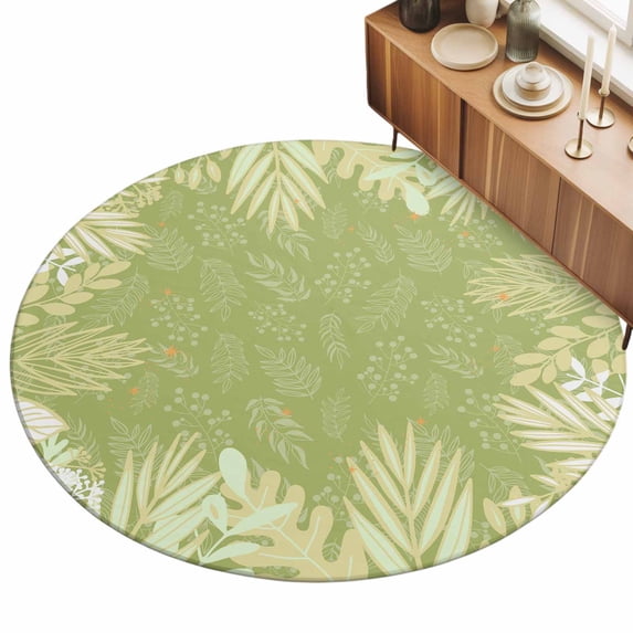 8ft Round Rug Sage Green Leaves Area Rugs for Living Room Bedroom ...