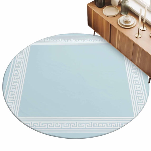 8ft Round Rug Sky Blue Greek Key Area Rugs for Living Room Bedroom ...
