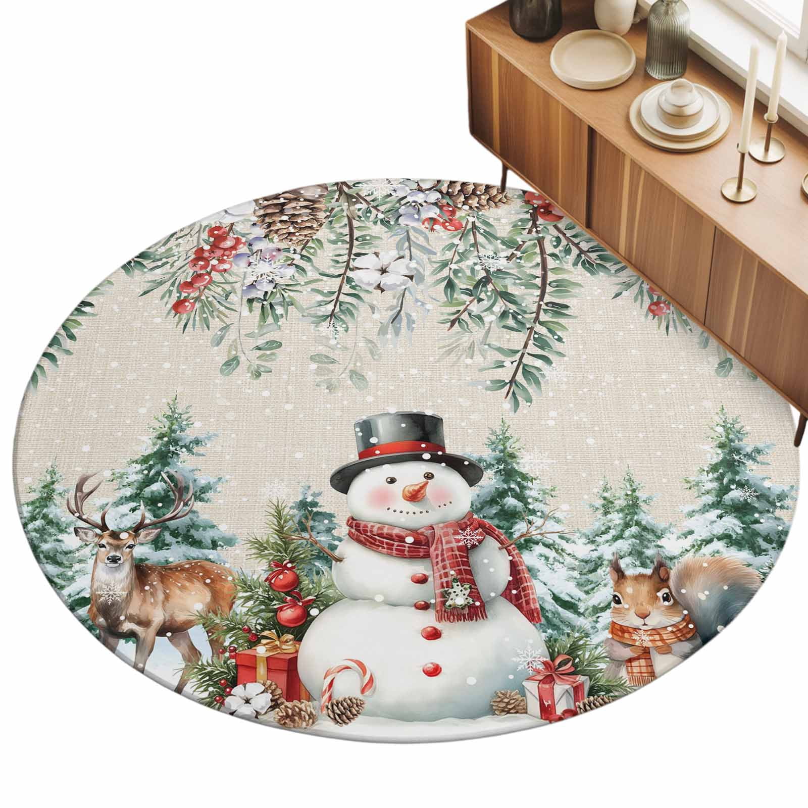 8ft Round Rug Snowman Christmas Area Rugs for Living Room Bedroom ...