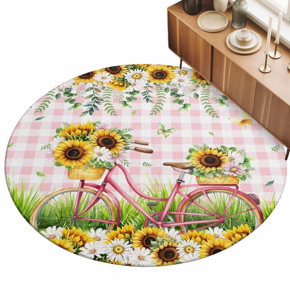 8ft Round Rug Spring Area Rugs for Living Room Bedroom Washable Non ...