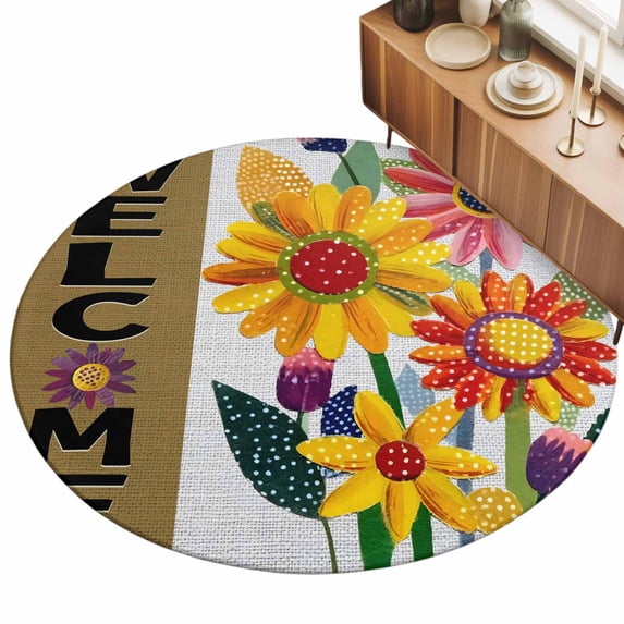 8ft Round Rug Spring Daisy Area Rugs for Living Room Bedroom Washable ...
