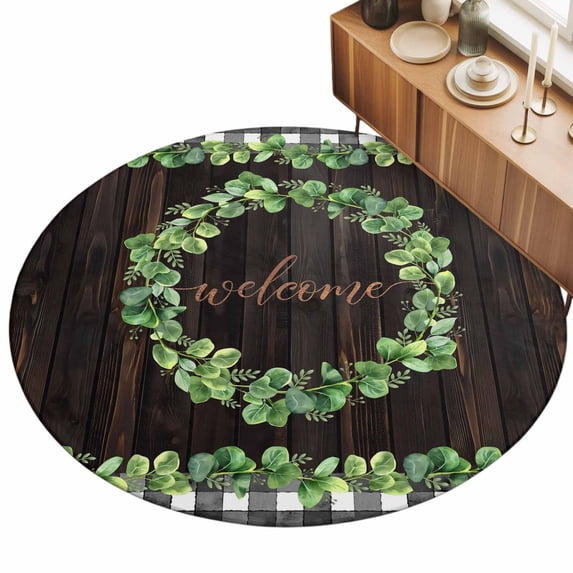 8ft Round Rug Spring Eucalyptus Leaves Area Rugs for Living Room ...