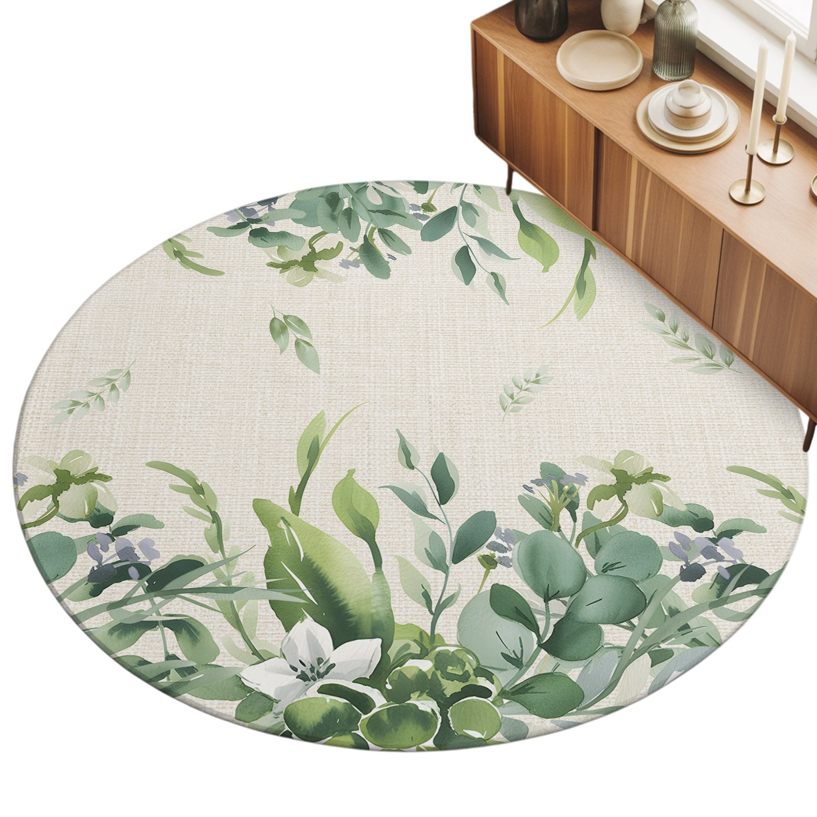8ft Round Rug Spring Eucalyptus Leaves Area Rugs for Living Room ...