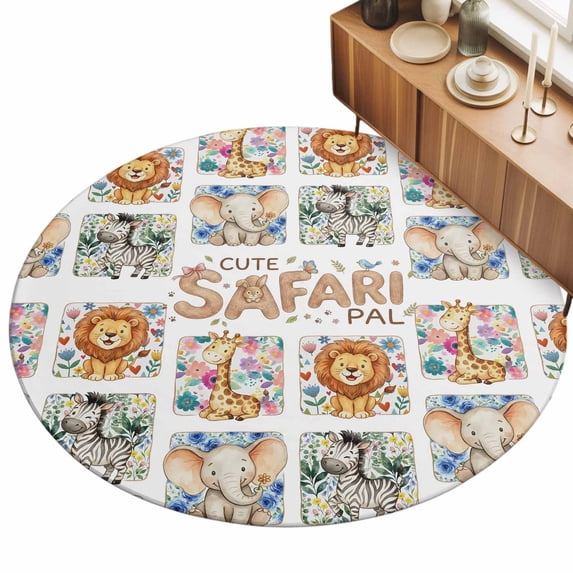 8ft Round Rug Spring Floral Animals Area Rugs for Living Room Bedroom ...