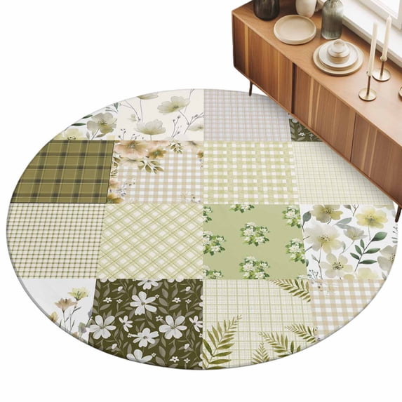 8ft Round Rug Spring Floral Area Rugs for Living Room Bedroom Washable ...