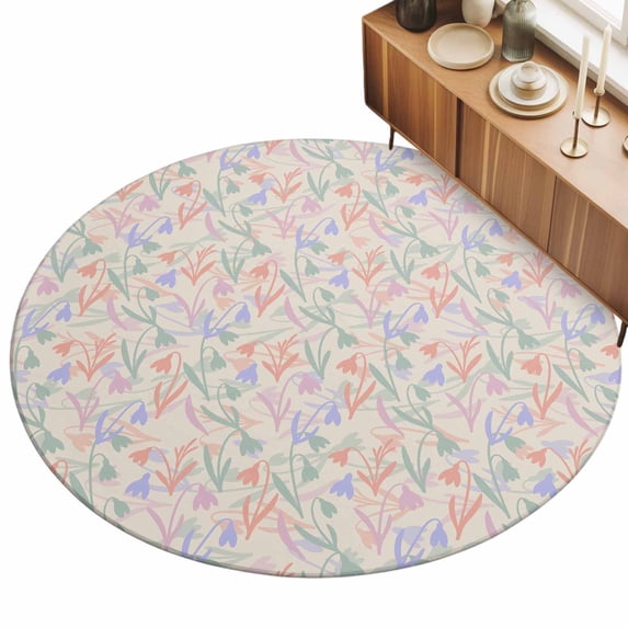 8ft Round Rug Spring Flowers Area Rugs for Living Room Bedroom Washable ...