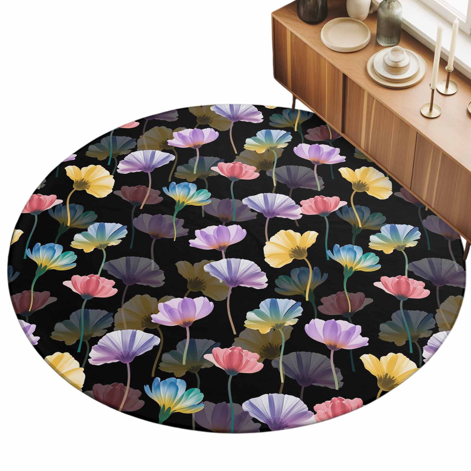 8ft Round Rug Spring Flowers Area Rugs for Living Room Bedroom Washable ...