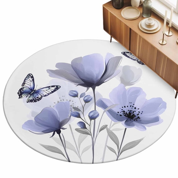 8ft Round Rug Spring Flowers Area Rugs for Living Room Bedroom Washable ...