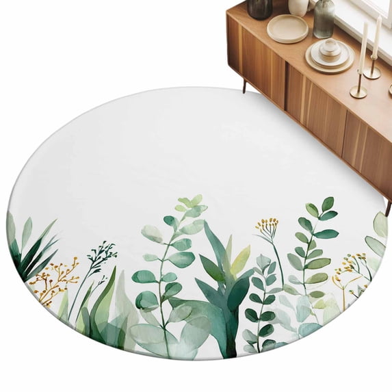 8ft Round Rug Spring Leaves Area Rugs for Living Room Bedroom Washable ...