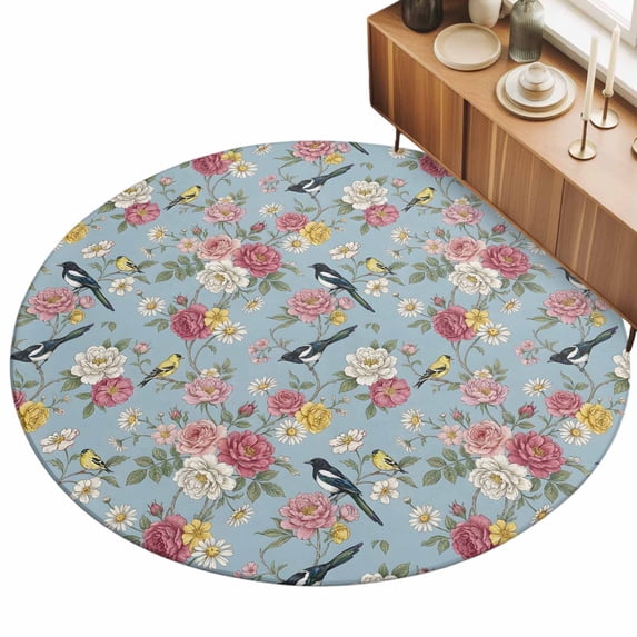 8ft Round Rug Spring Red Floral Area Rugs for Living Room Bedroom ...
