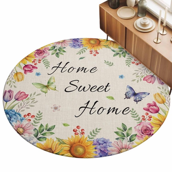 8ft Round Rug Spring Wildflowers Area Rugs for Living Room Bedroom ...