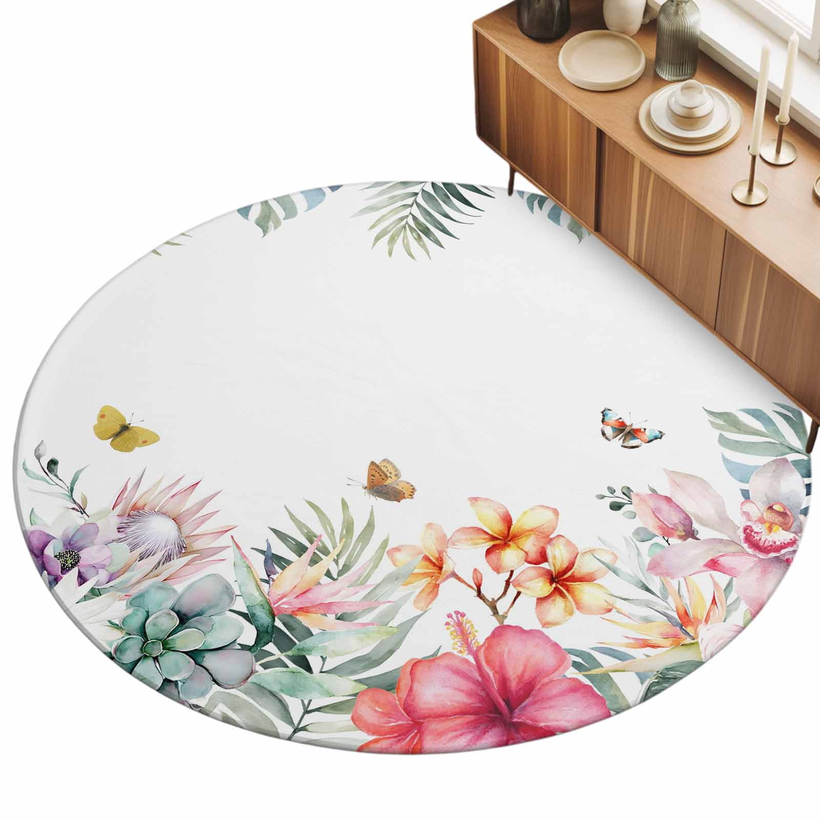 8ft Round Rug Summer Tropical Area Rugs for Living Room Bedroom ...