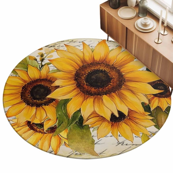 8ft Round Rug Sunflower Area Rugs for Living Room Bedroom Washable Non ...