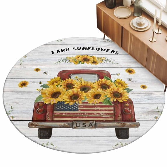 8ft Round Rug Sunflower Truck Area Rugs for Living Room Bedroom ...