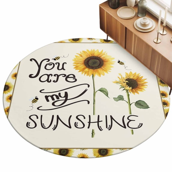 8ft Round Rug Sunflowers Area Rugs for Living Room Bedroom Washable Non ...